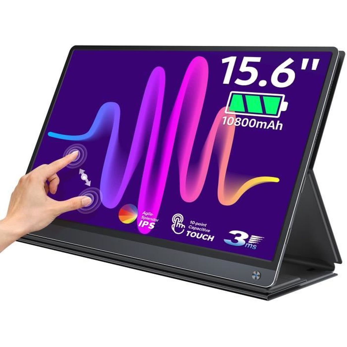Moniteur Portable Tactile Avec Batterie 15,6 Pouces 5400mAH 8Bit USB-C ...