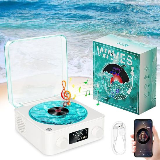 Waves Vinyl Player with Water Wave Lamp, Portable Bluetooth Vinyl ...