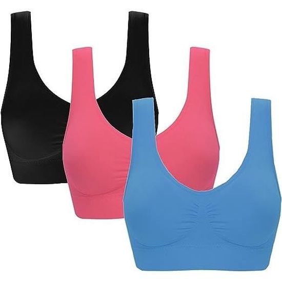 Lot de 3 Brassières de Sport Confort Femme - Noir - Fitness - sans ...