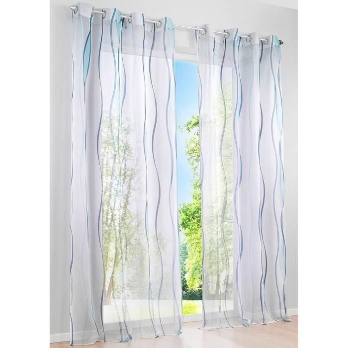 1Pièce Rideau Voilage Transparent Avec Impression Vague Bleu ...