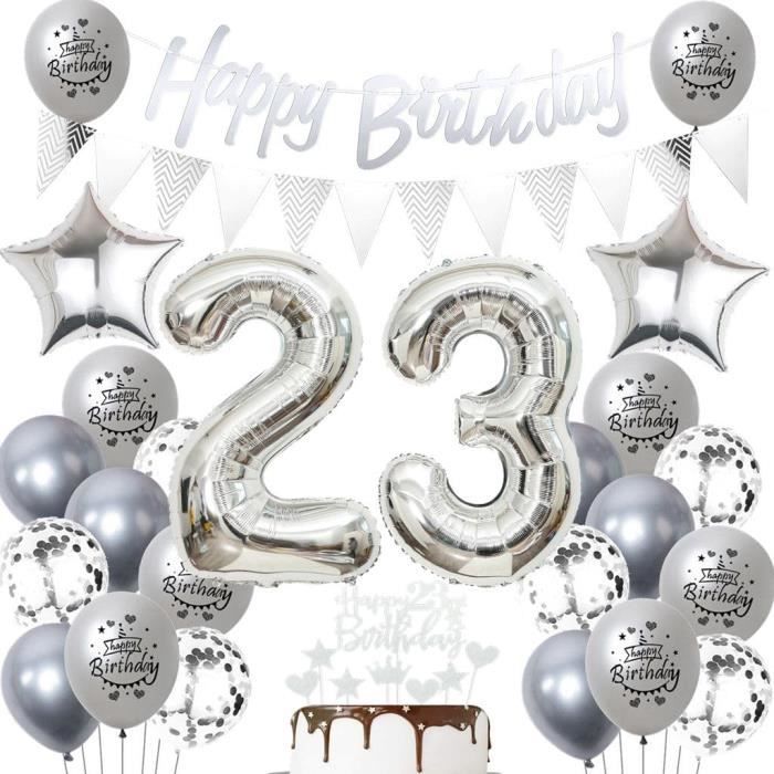 Ballons Argent 23 Anniversaire, 23 Argent Décoration Anniversaire ...