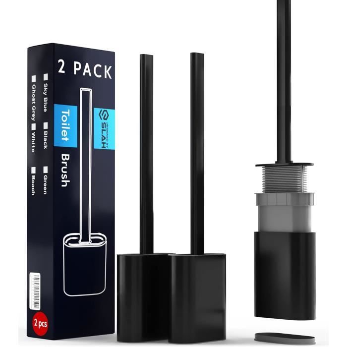 Lot De 2 Brosses Wc En Silicone Avec Long Manche En Plastique Antidérapant Et Poils Souples Le ...