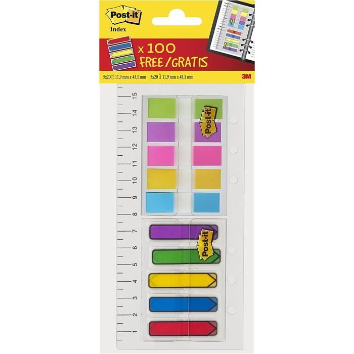 Post-it Ensemble marque-pages-règle avec 100 marque-pages flèches et 80 ...