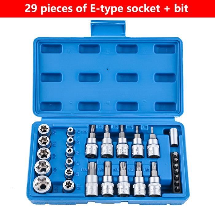 Cle a cliquet,Jeu de douilles Torx Star et embouts mâles et femelles, 29 pièces, avec outil Torx ...