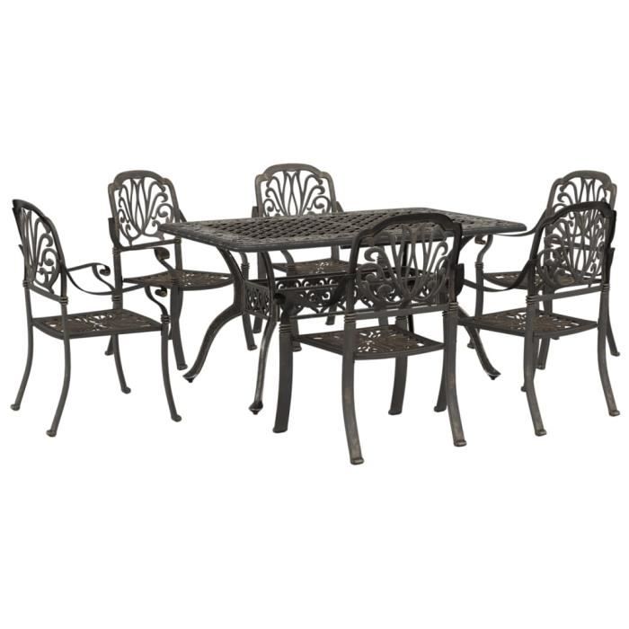 Lisa-Boutique Ensemble à manger de jardin 7 pcs bronze aluminium coulé ...