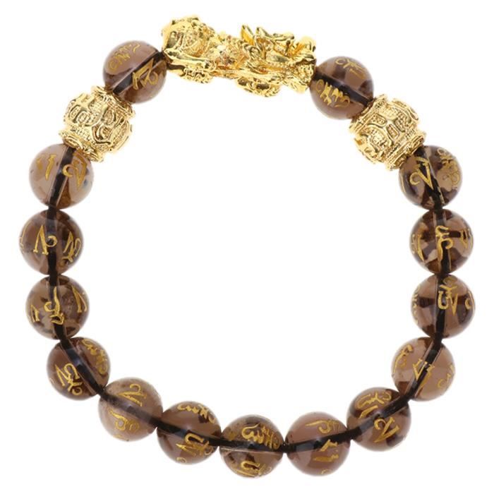 Bracelet avec Perle de Style Chinois à Six Mots Cristal en Obsidienne ...