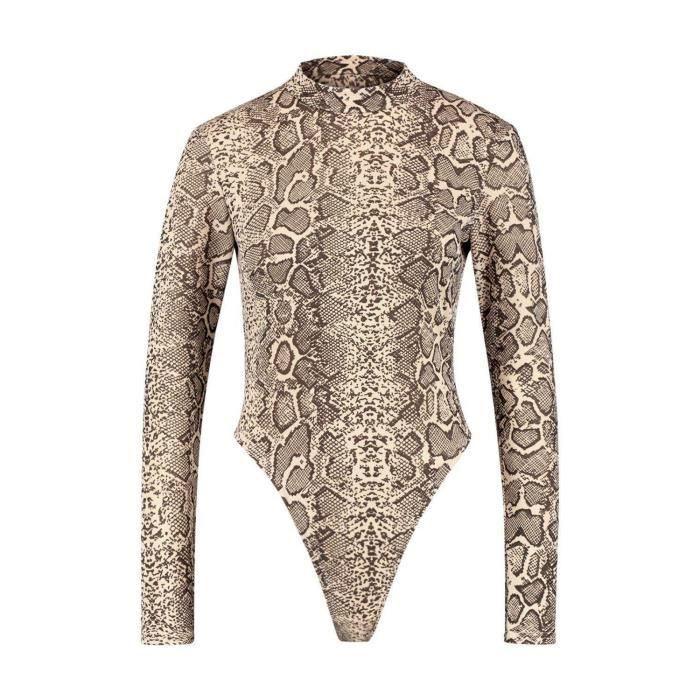 Femmes à manches longues mince body haut peau de serpent imprimé Club ...