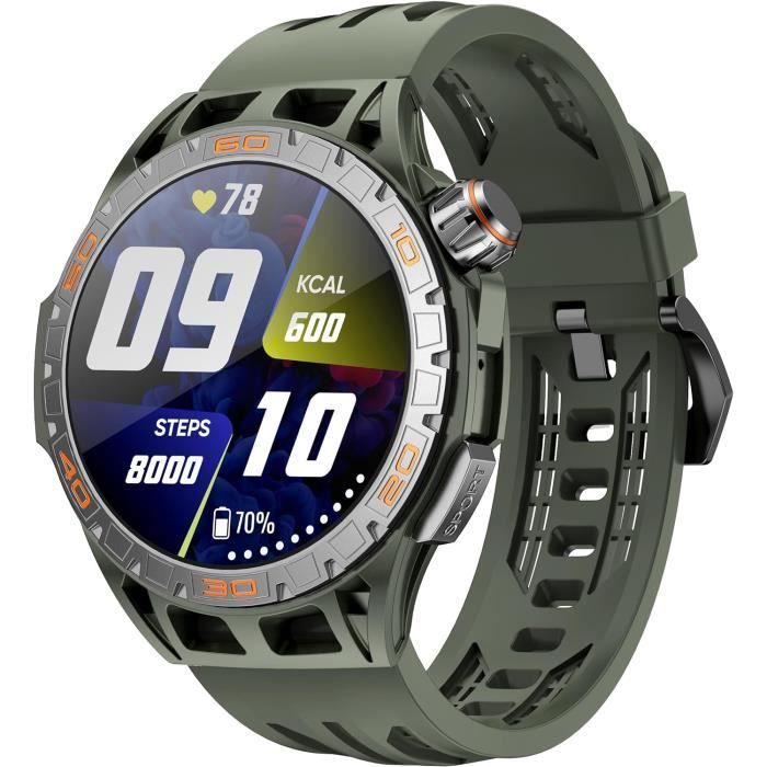 Montre Connectée Homme Femme Militaire Écran Amoled Rond 1,43" Appel Bluetooth Couronne Rotative ...