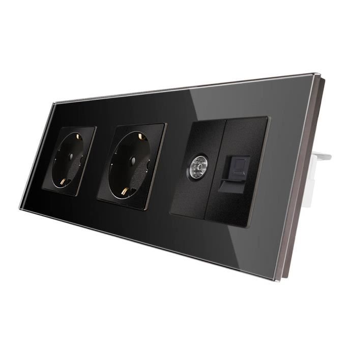 Prise Schuko Double Encastrée En Verre, Avec Combinaison Cat6 Réseau Tv ...