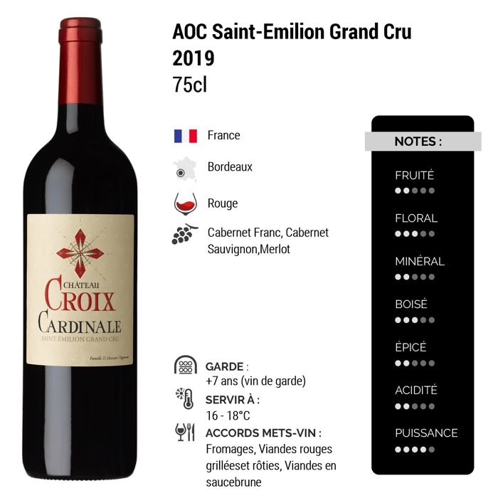 Château Croix Cardinale Saint-Emilion Grand Cru 2019 - Vin Rouge de ...