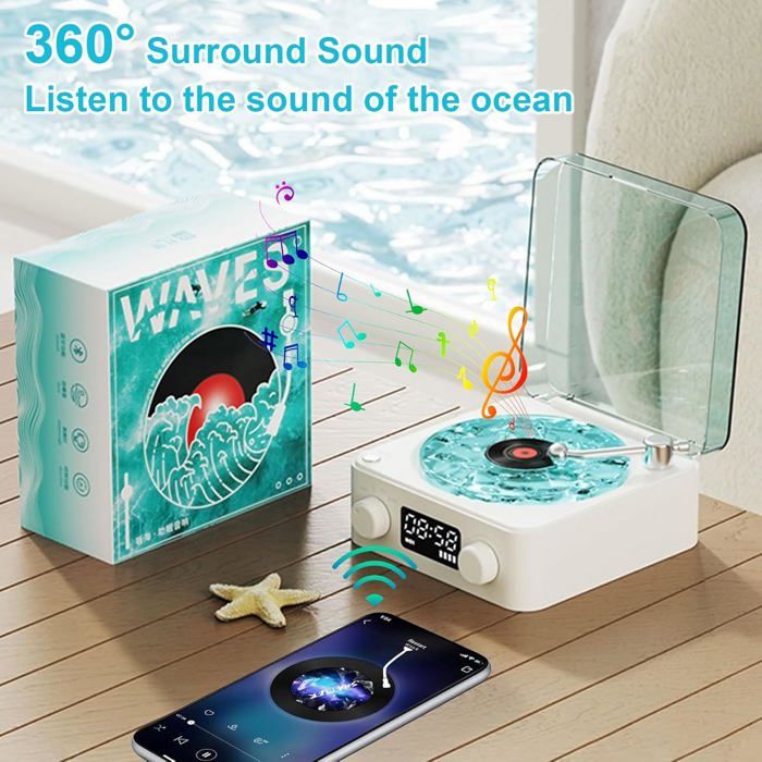 Waves Vinyl Player with Water Wave Lamp, Portable Bluetooth Vinyl ...