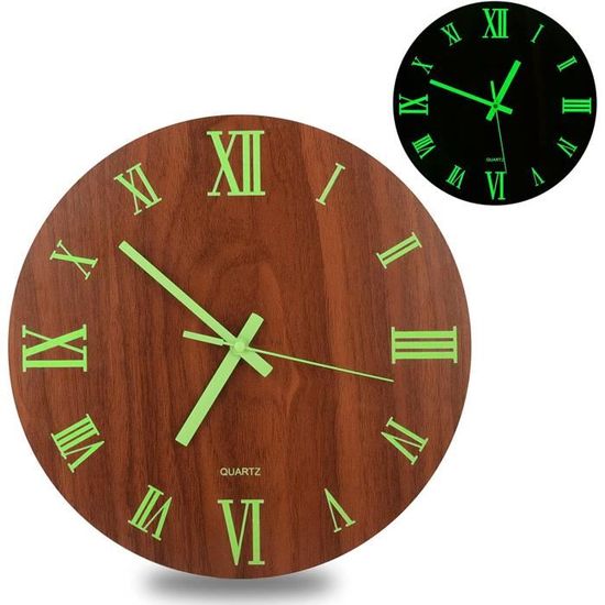 Horloge Murale Lumineuse de 30,5 cm en Bois silencieuse avec veilleuse ...