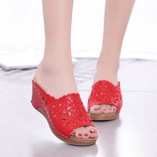 Chaussures à plateformes épaisses à talons hauts pour femmes Rouge ...