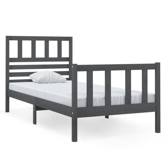 Cadre de lit Gris Bois massif 75x190 cm Petit simple - Omabeta - M4252 ...