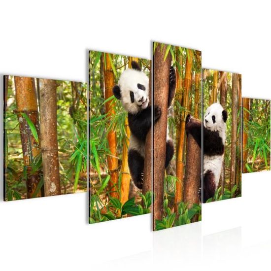 Runa art Tableau Décoration Murale Animaux Panda 150x75 cm - 5 Panneaux ...