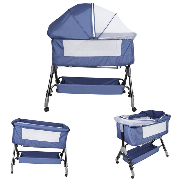 Lit bébé bleu marine-tissu Oxford imperméable-fermeture à glissière ...