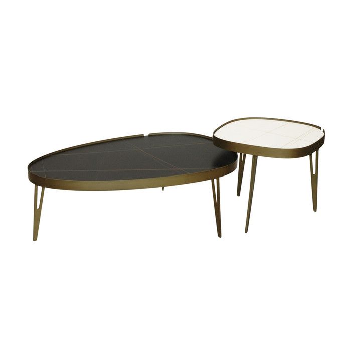PARRA - Duo de Tables Basses Bronze et Céramique Marbrée - Cdiscount Maison