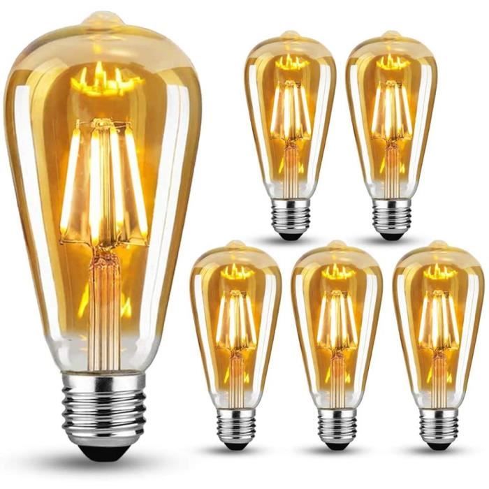 Lot de 6 Ampoules LED Edison Vintage E27 - Blanc Chaud - Culot ST64 - BLEOSAN - Cdiscount Maison