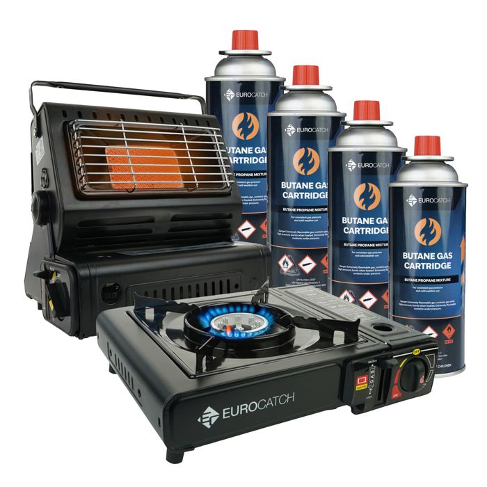 Eurocatch Poêle à gaz et poêle à gaz - Set de camping - incl. 4 cartou ...