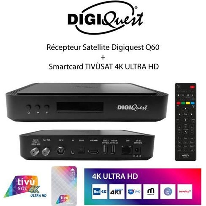 Récepteur Satellite - Digiquest - Q60 - 4K Ultra HD - HDMI - USB 2.0/3. ...