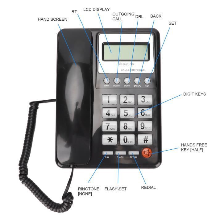 CEN Téléphone fixe de bureau KXT8001CID Téléphone Filaire de Bureau ...
