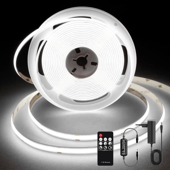 Ruban Led Cob 2M, Bandeau Led 6000K Avec Alimentation Et Télécommande ...