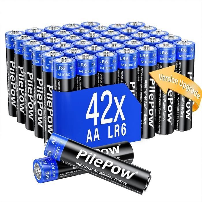 Piles AA alcalines, Lot de 42 industrielles 1.5V LR6, [Version Upgrade ...