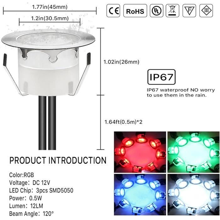 RGB WIFi LED Spot Encastrable Extérieur Spot Encastré de Ø45mm Lot de ...