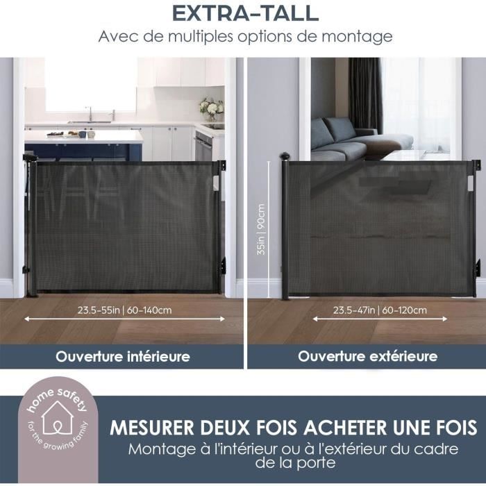 Extra haute barrière de sécurité rétractable - DREAMBABY - 60 à 140 cm ...