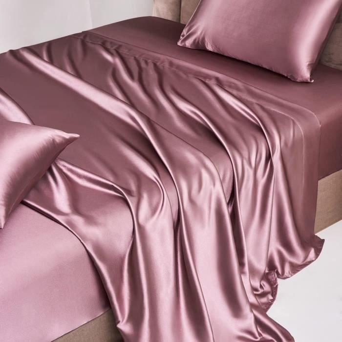 Drap-Housse 160 X 200 Cm - Rose Vieux Rose Satiné - En Soie Brillante ...