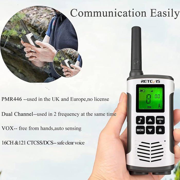 Retevis RT45 Walkie Talkie, Rechargeable USB PMR446 Professional Walkie Talkie, 16 Channels 121 ...