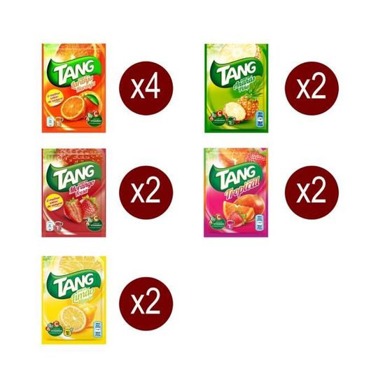 12 sachets de Tang 4 orange 2 citron 2 Tropical 2 Ananas 2 Fraise ...