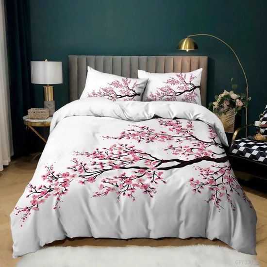 Parure de lit Branche avec pleine de fleurs roses sakura 220*240 cm 3D effet 3 pieces fermeture ...