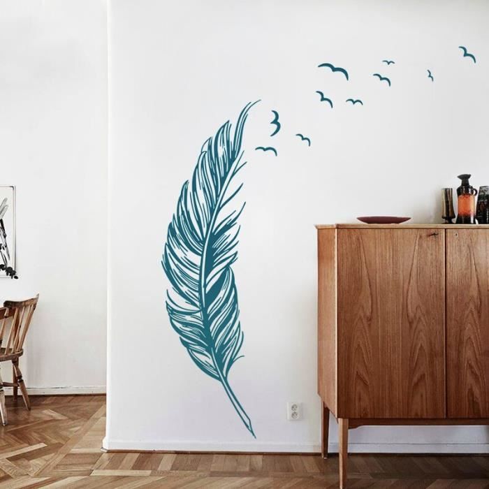 Autocollants muraux en plumes sculptées, créatifs, décor de salon ...