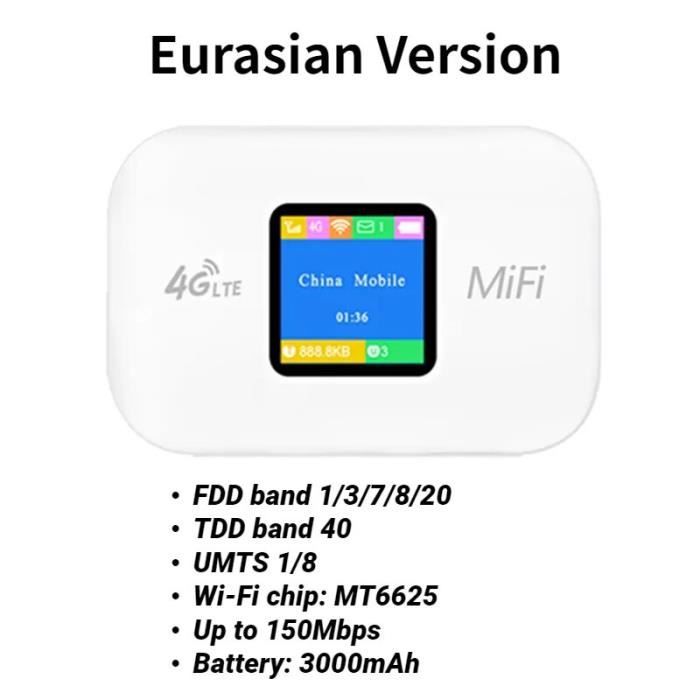Eurasien 3000mAh 4G - Mini routeur Wi-Fi sans fil 4G LTE, modem ...