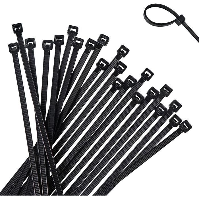 100 Pièces Collier de Serrage, Attache Cable 200 mm x 4.8mm, Zip Ties, Serre Câbles Nylon pour ...