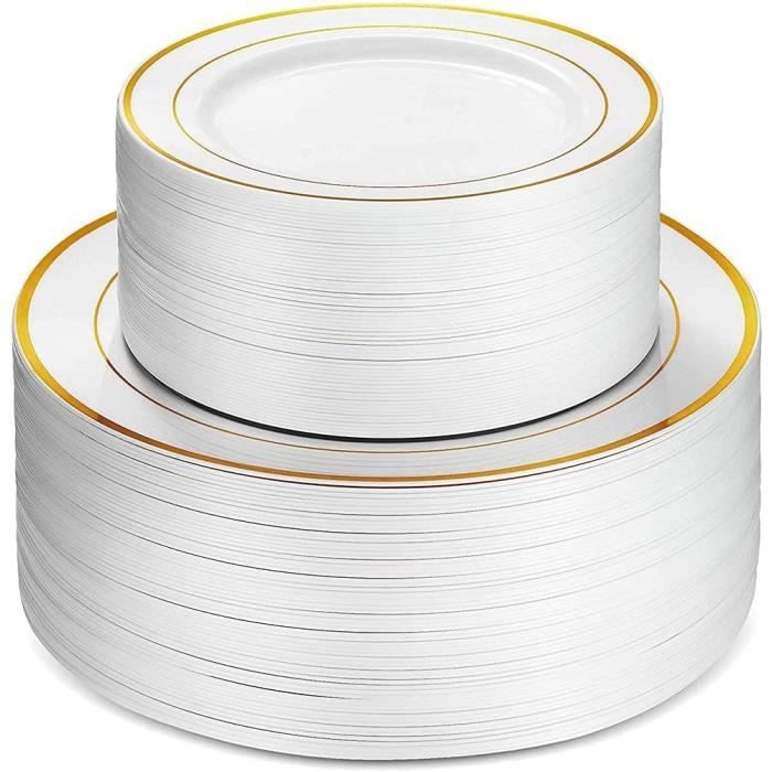 Lot de 50 assiettes en plastique rigide élégantes Aspect porcelaine ... Lot de 50 assiettes en plastique rigide élégantes Aspect porcelaine ...