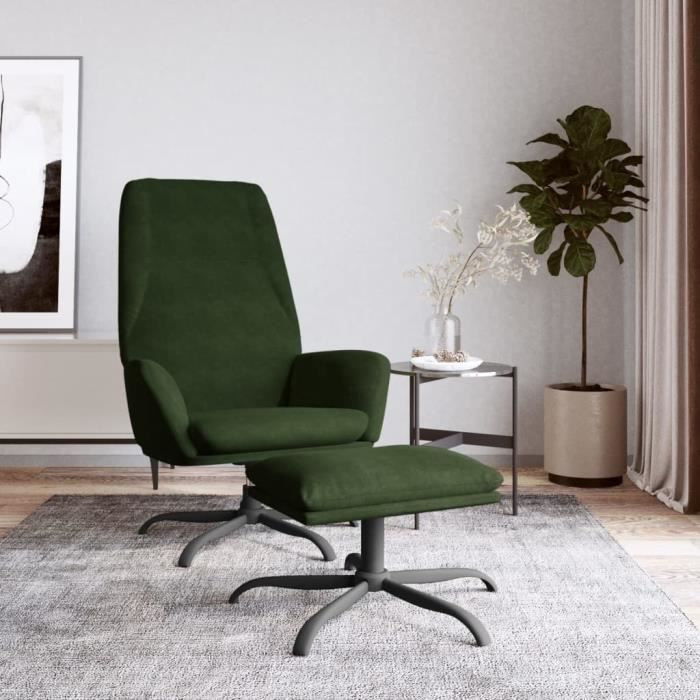Chaise de relaxation avec tabouret Vert foncé Velours-S5815 - Cdiscount ...