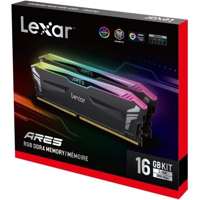 Lexar Kit Barrettes memoire 16Go (2x8Go) DIMM DDR4 Ares RGB PC4-30900 ...