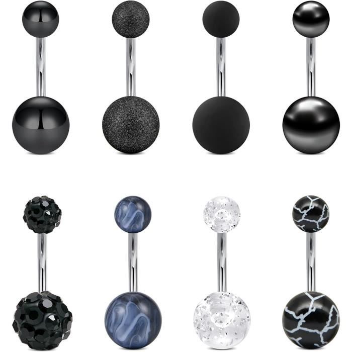 FECTAS 8pcs Piercing Nombril 14G 6-10-8-14mm Acier Chirurgical Piercing ...
