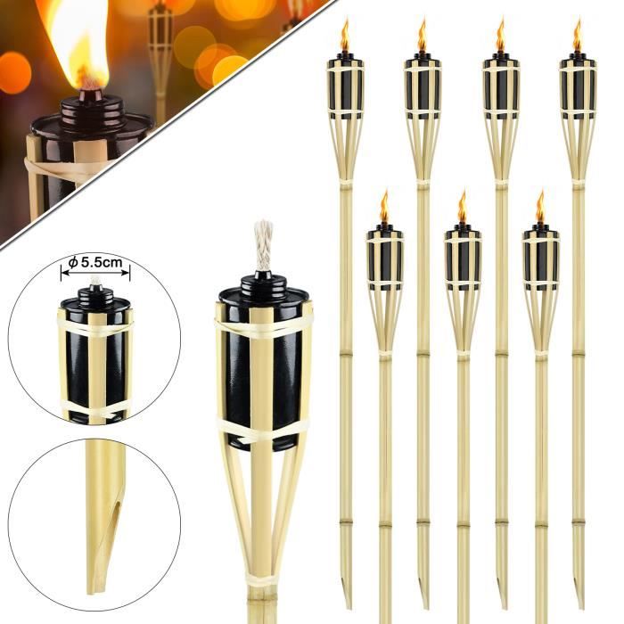 Torches de jardin - YRHOME - 12pcs - Bambou - 90cm - Rechargeables ...