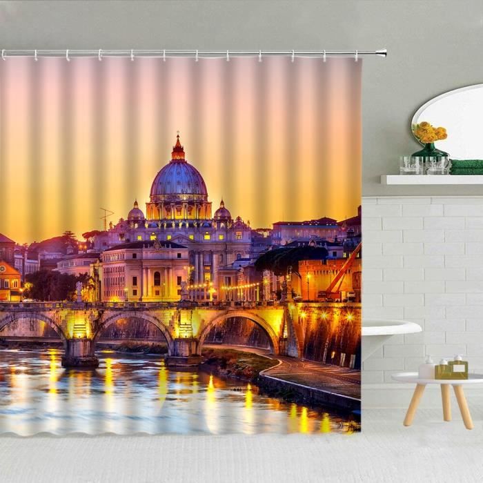 5003W-120x180cm-47x70in -Rideaux de douche avec vue nocturne, ville des ...
