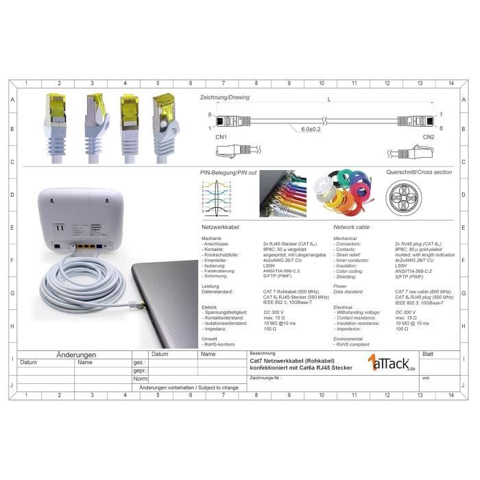 5m - Jaune - 5 pièces - CAT.7 câble patch SET, S-FTP (PiMF) Câbles ...