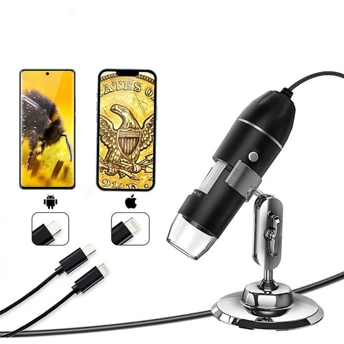 Microscope, grossissement 50-1600X, résolution 1080p, éclairage LED ...