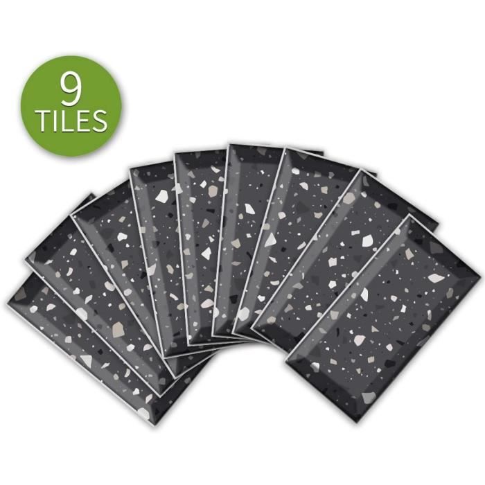 Carrelage Adhésif 10X20Cm Terrazzo Noir Credence Adhesive Pour Cuisine ...