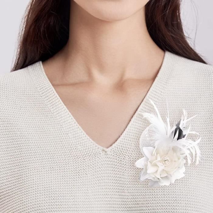 Fleur Plume Mariée Broches, 15Cmx10Cm Vintage Broche Broche De Corsage ...