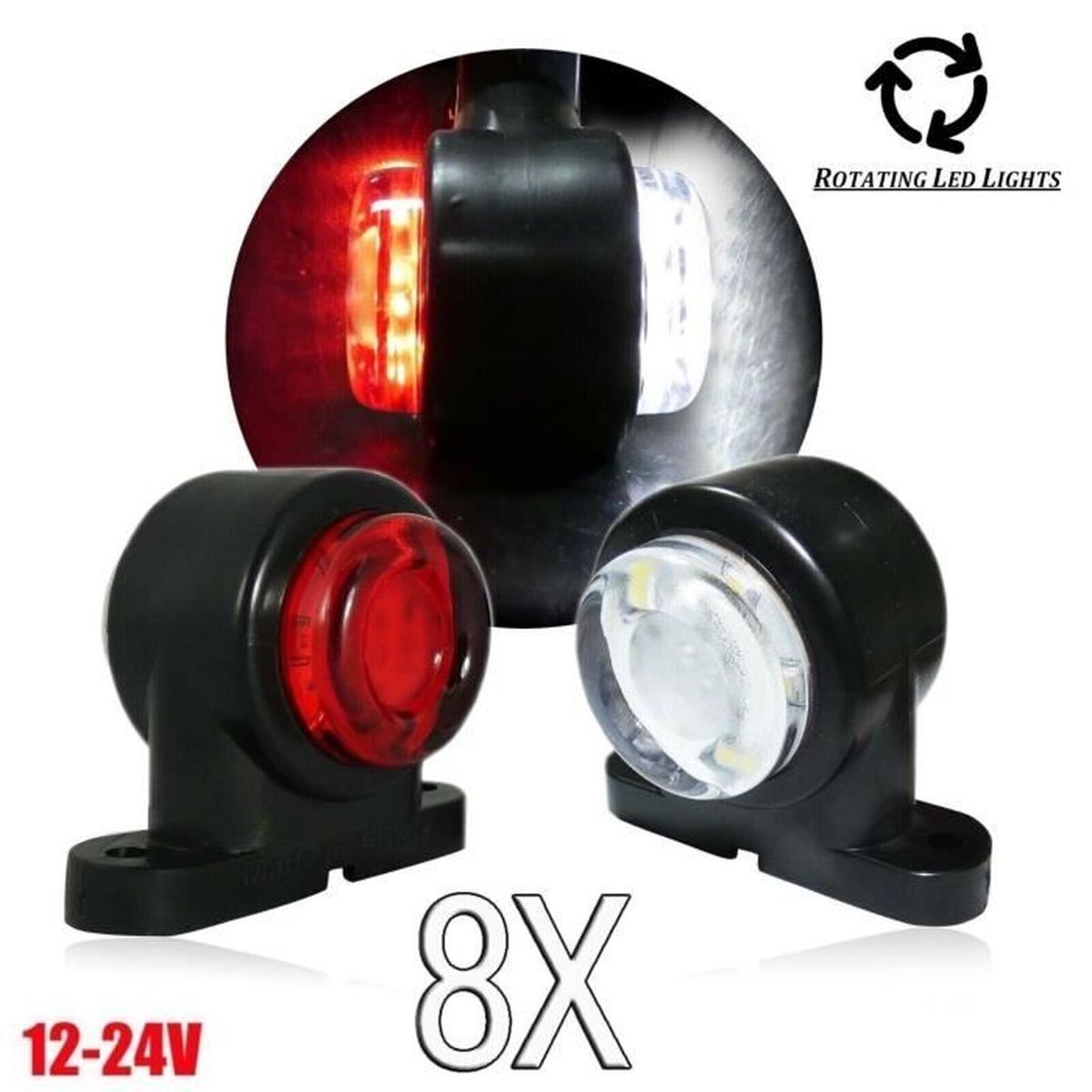 8x LED Feux de Gabarit Latéraux Rotatif 12-24V Rouge Blanc pour Camping ...
