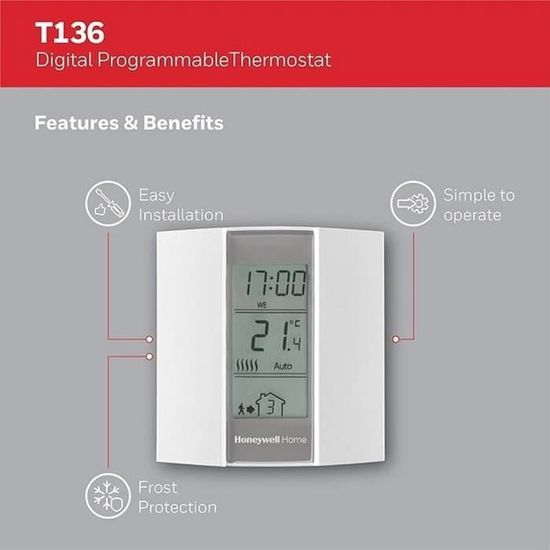 Honeywell Home T136 Thermostat programmable,Blanc - Cdiscount Bricolage