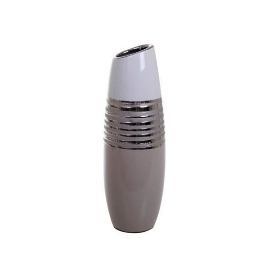 VASE CYLINDRIQUE BEIGE ET ARGENT EQUINOXE - SOCADIS - Cdiscount Maison