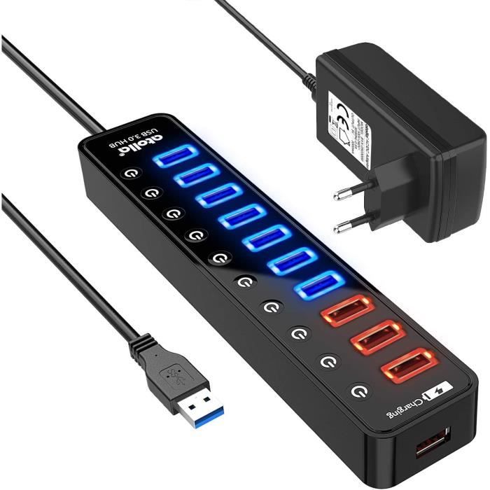 Atolla Hub USB 3.0 Multiprise 11 Ports, USB 7-Ports Transfert de donnees 5Gbps + 4-Ports Charge ...